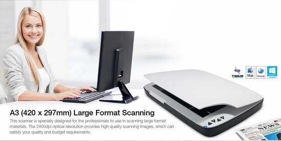 Home Office - MUSTEK A3 High-Speed Flatbed Scanner (F2400N) | bol.com