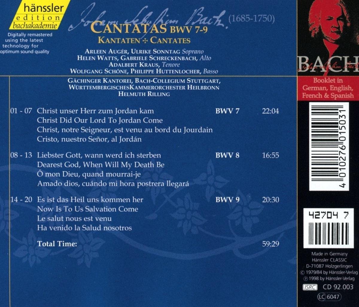 Bach-Ensemble, Helmuth Rilling - J.S. Bach: Cantatas Bwv 07, 08, 09 (CD ...