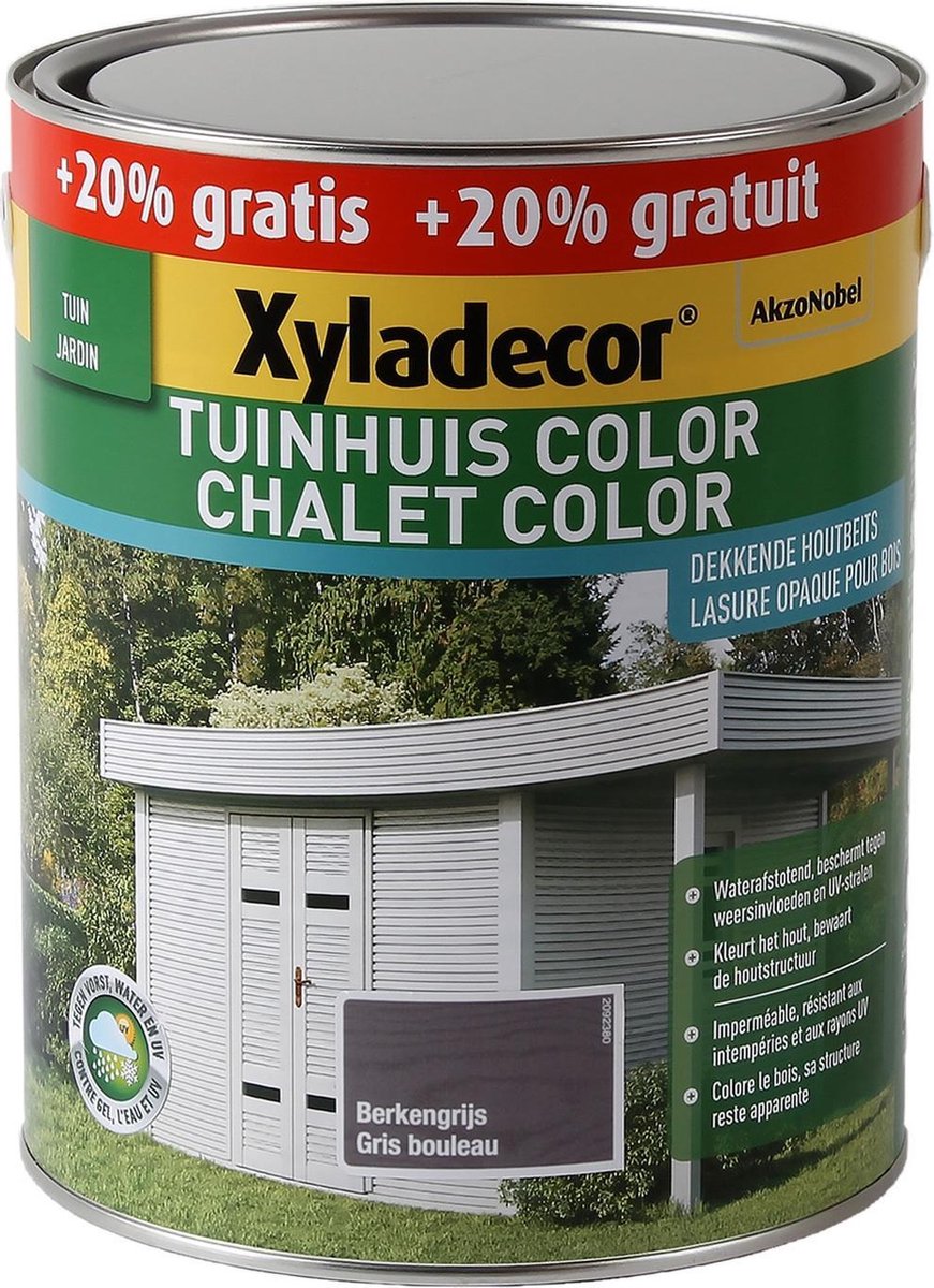 Xyladecor Tuinhuis Color - Houtbeits - Mat - Berkengrijs - Promo - 3L | bol