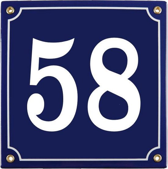emaille huisnummer blauw nr. 58 | bol