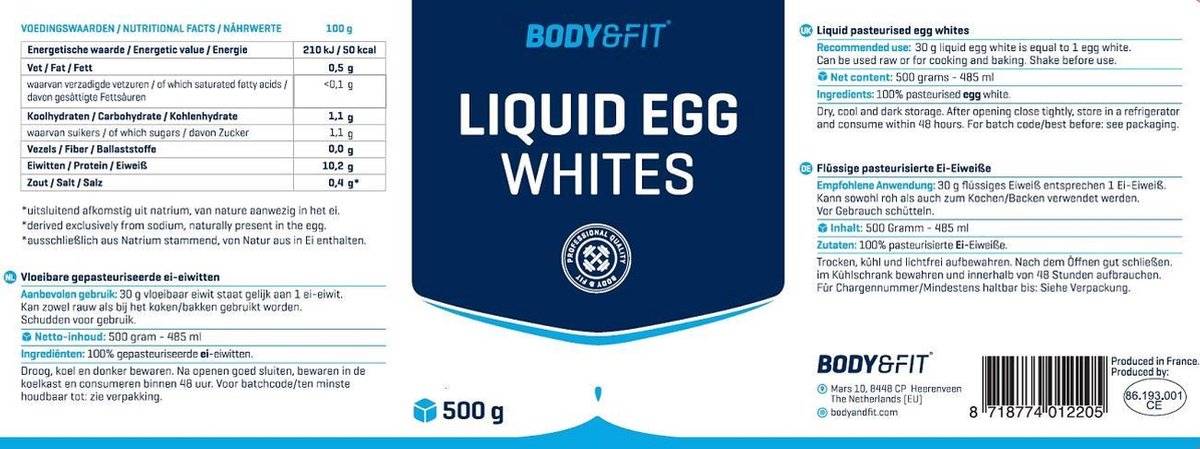 Body & Fit Vloeibaar Ei-Eiwit (Liquid Egg Whites) - Ei-Eiwitten ...