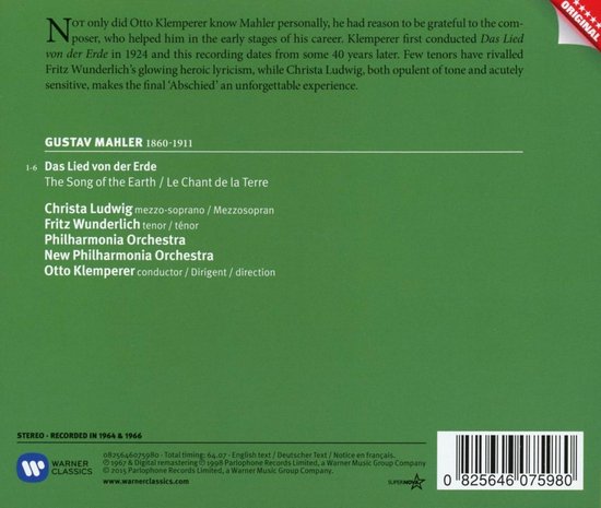 Mahlerdas Lied Von Der Erde, Fritz Wunderlich | Muziek | bol