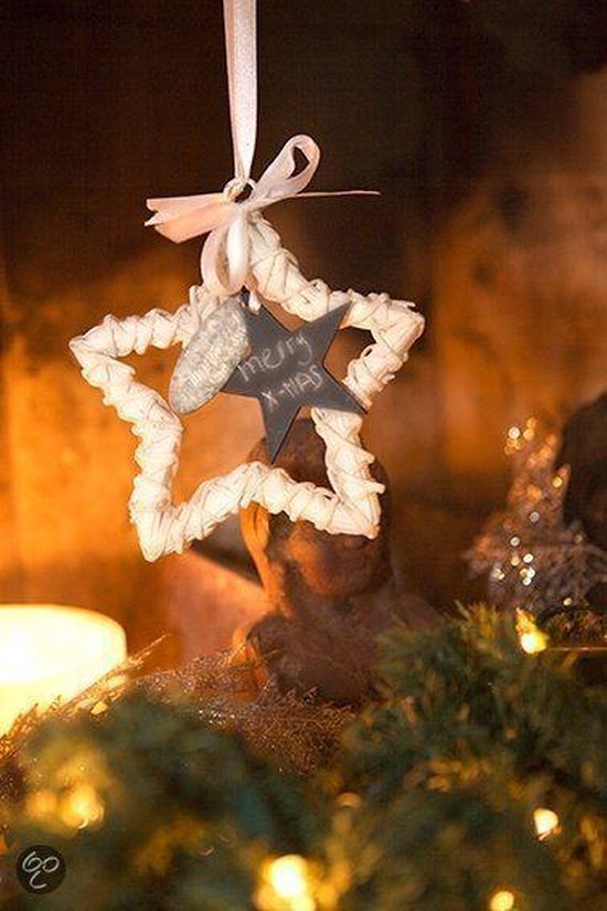 Decoratie witte ster Riet 15 cm met ster van schoolbordmateriaal | bol.com