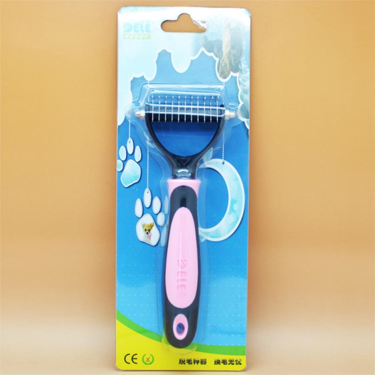 Klittenkam voor honden - Ontwollen - Dubbelzijdig - Roze met zwart ...