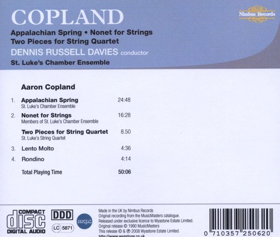 St. Luke's Chamber Ensemble, Dennis Russell Davies - Copland: Appalachian Spring,... | bol