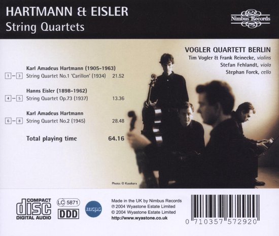 Vogler Quartett - Hartmann, Eisler: String Quartets (CD), Vogler Quartett | Muziek | bol