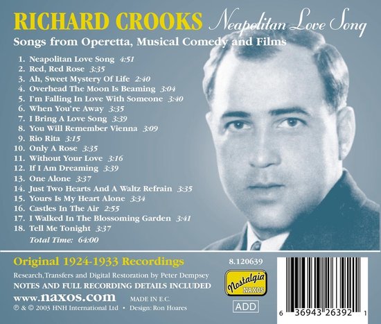 Richard Crooks - Operetta, Films And Comedy Songs (CD), Richard Crooks ...