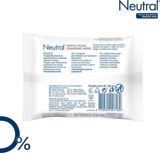Neutral Sensitive skin Parfumvrij gezichtsreinigingsdoekjes - 6x25 ...