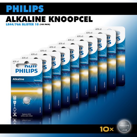 Philips Alkaline knoopcel batterijen - LR44 76A - 145 mAh - Knoopcellen ...