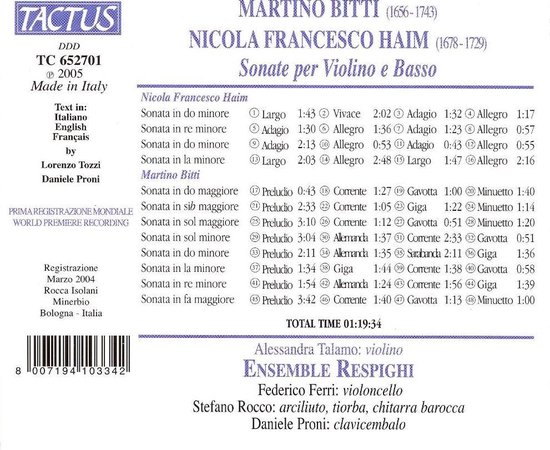 Federico Ferri Ensemble Respighi - Sonatas For Violin And Basso Contin ...