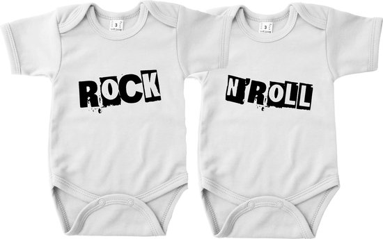 Tweeling Cadeau - Rock 'n Roll - Romper Wit - Maat 56 - Tweeling Romper ...