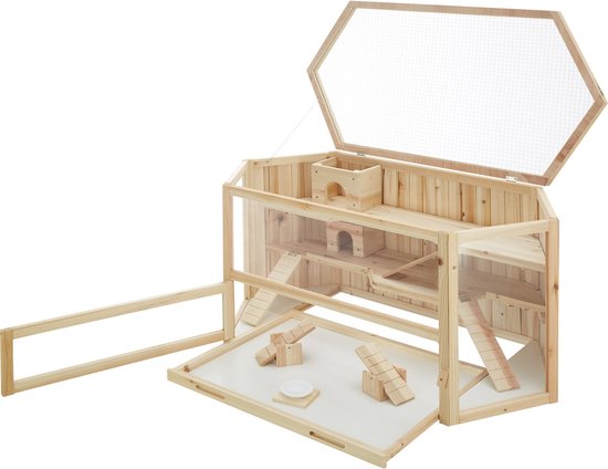houten hamsterkooi - 115x60x58cm - knaagdierverblijf - houten kooi voor ...