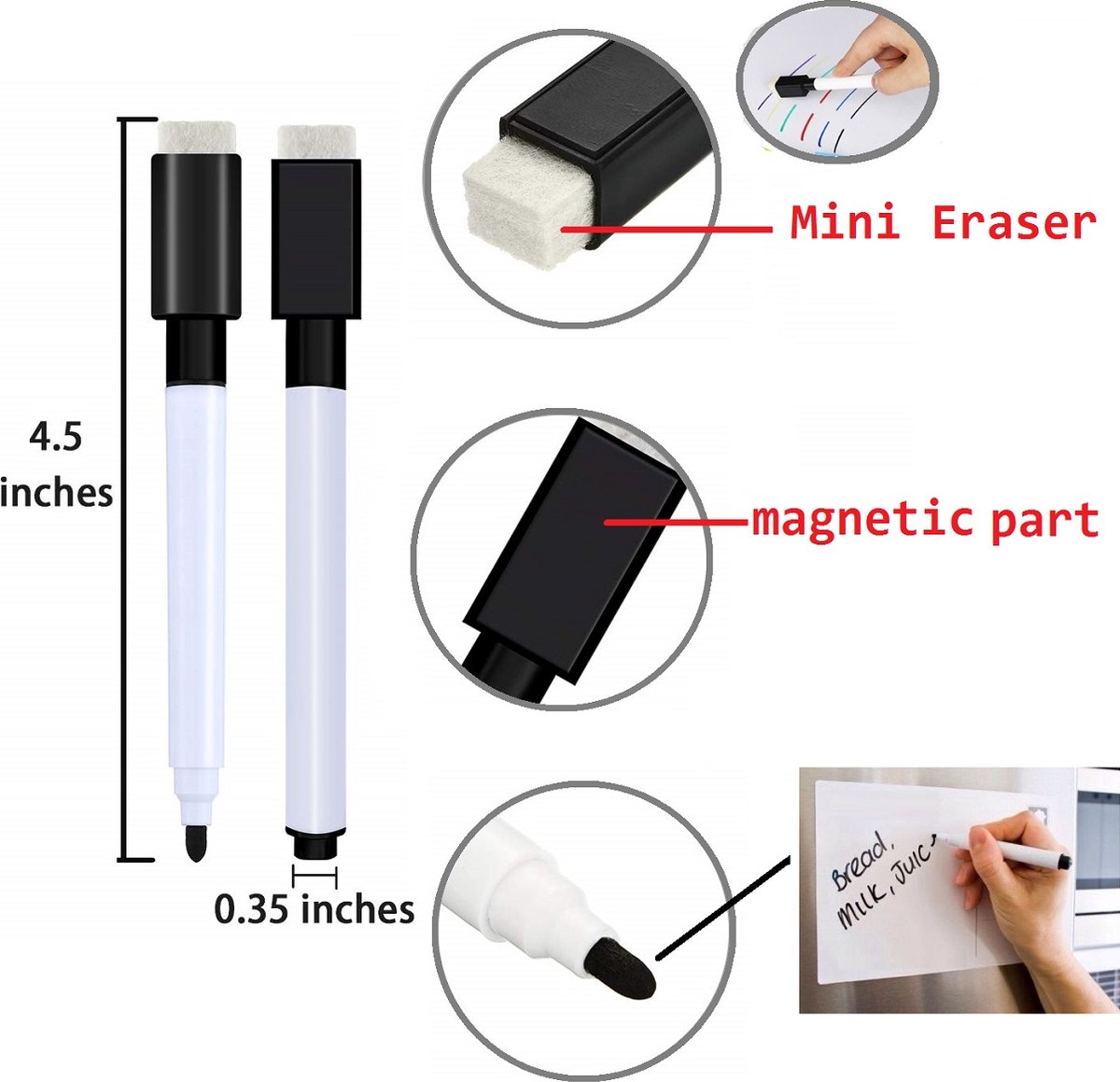 Magnetische whiteboard markers met wisser (5 Stuks)-whiteboard stiften ...