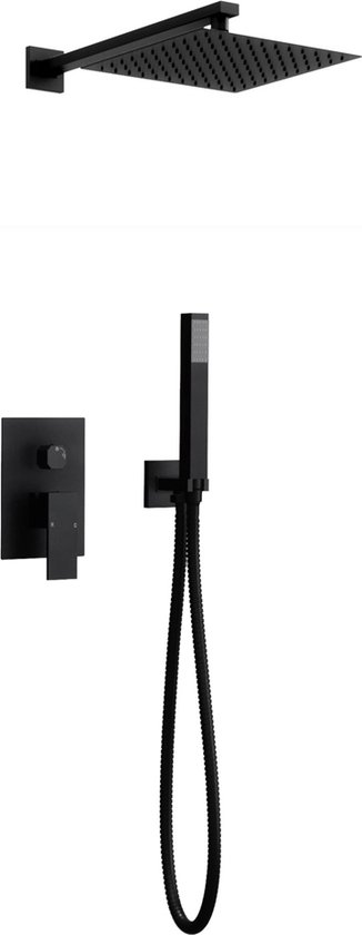 Vierkant Inbouw regendouche met wandarm 25cm douchekop mat zwart | bol