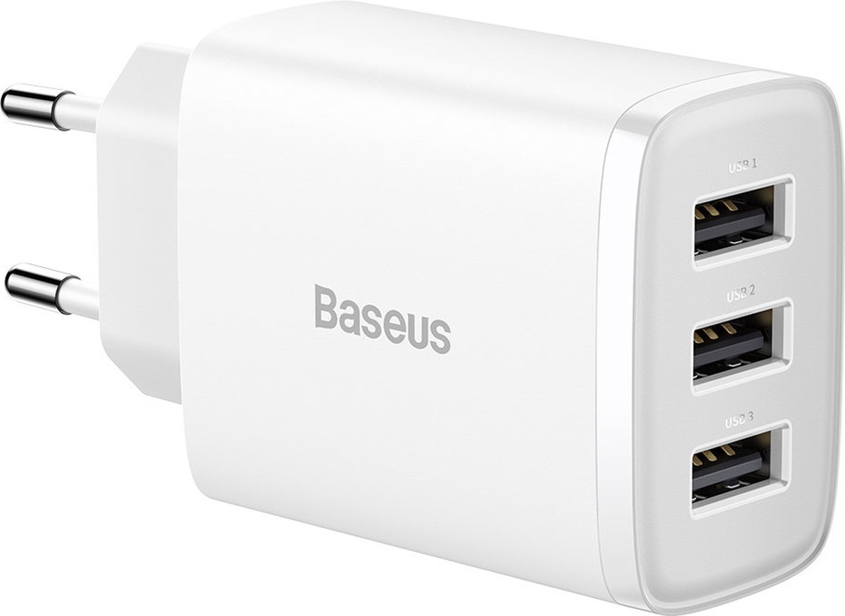Baseus: Compacte 17W adapter - Wit | bol.com