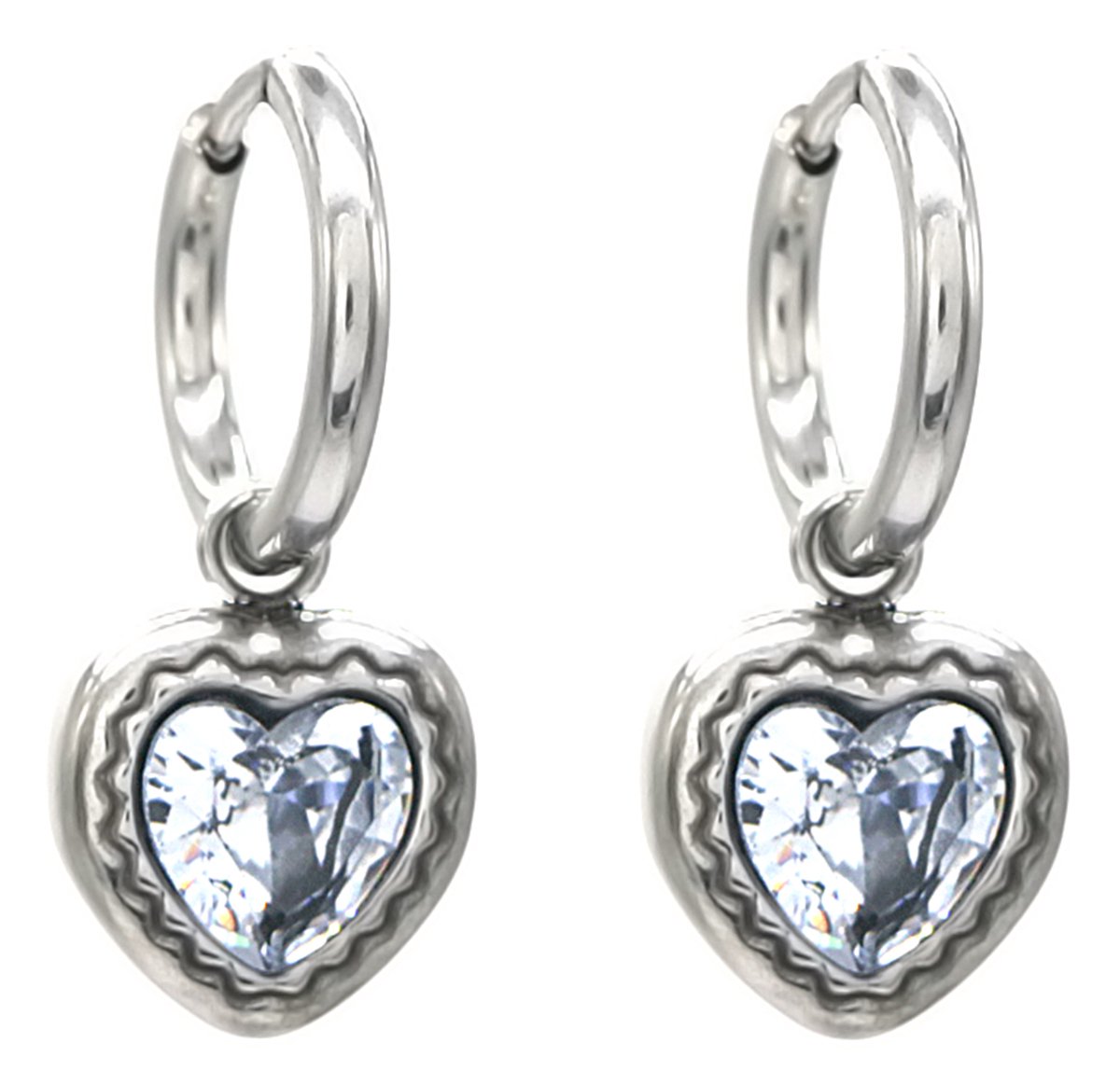 Oorbellen met Hart - Oorringen - RVS - 22 mm - Zilverkleurig en Wit | bol.com