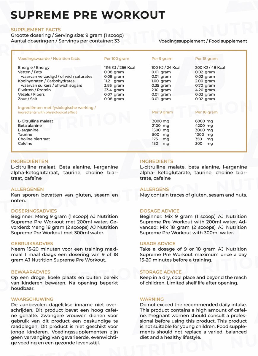 AJ Nutrition - Supreme pre workout | bol.com