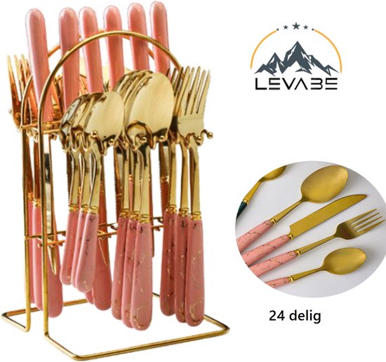 Levabe Keramisch 24 Delig Bestek set - Goud - 6 Persoons - Gouden ...