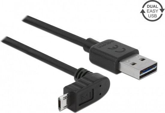 Easy-Micro USB haaks (boven/beneden) naar Easy-USB-A kabel - USB2.0 ...