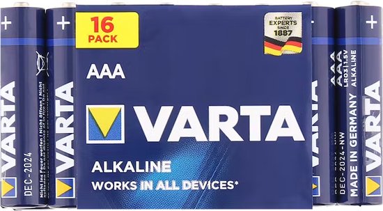 16 Batterijen AAA | Alkaline - Batteries Varta | Batterij – 16 pack ...