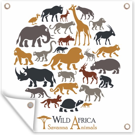 Tuin poster Een illustratie van de Big Five tussen de beesten - 200x200 ...