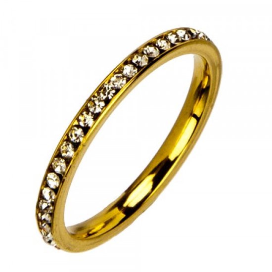 Roestvrij stalen ring met stenen, 2mm, goud | bol