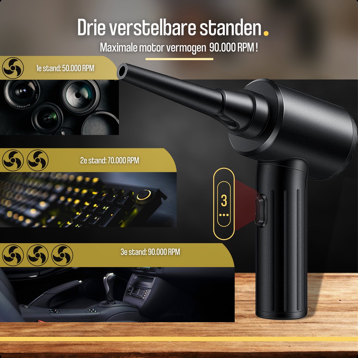 HYP.® Air Duster Pro 90K - Oplaadbaar & draadloos - 90.000 RPM ...