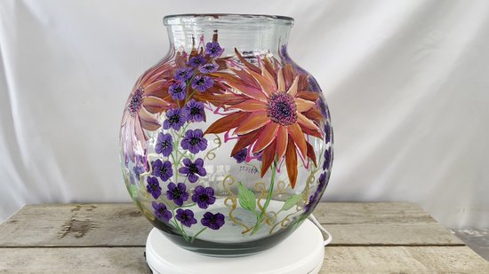 Handbeschilderde design bol vaas met bloemen op glas | bol.com