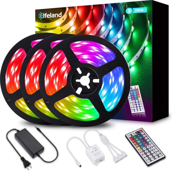 Elfeland 3 stuks LED-strip 4M - RGB LED Strip - Dimbaar - met ...