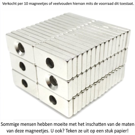 Aimants néodyme plats allongés 10 pièces - 20 x 10 x 3 mm avec un trou ...