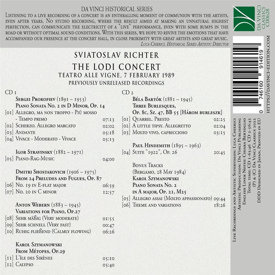 Sviatoslav Richter - The Lodi Concert 1989 - Historical Piano Recording (CD),... | bol.com
