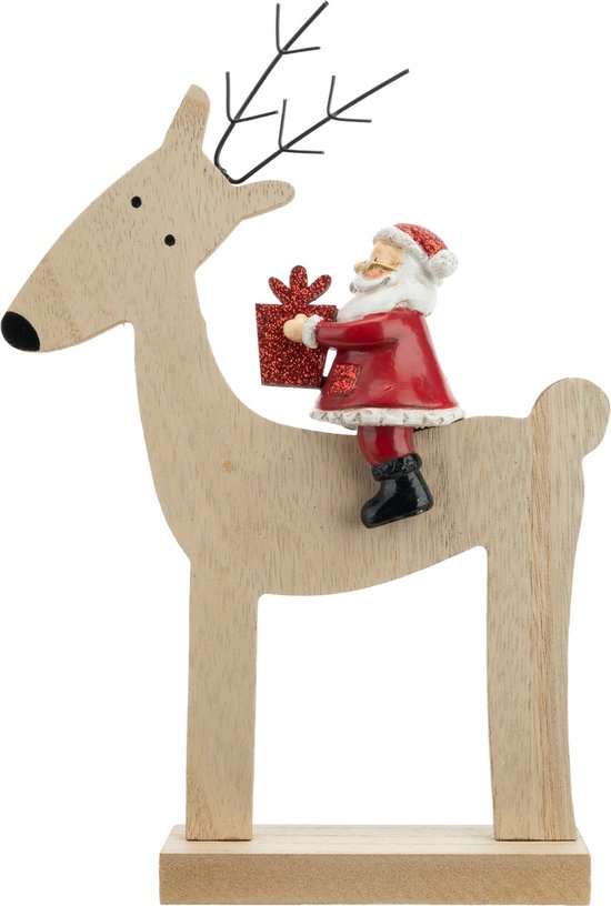 Houten beeld kerstman en rendier - Klein - Kerstversiering - Interieur ...