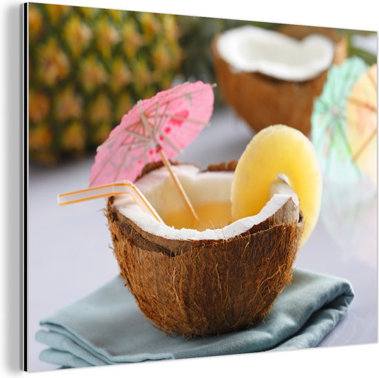 Wanddecoratie Metaal - Aluminium Schilderij Industrieel - Kokosnoot cocktail met... | bol