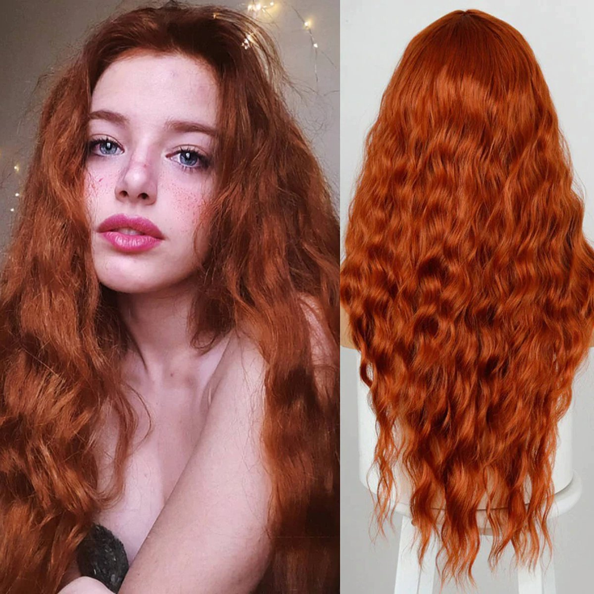 Homezie Pruik - Rood - Lang golvend haar - Balayage - Pruiken dames ...