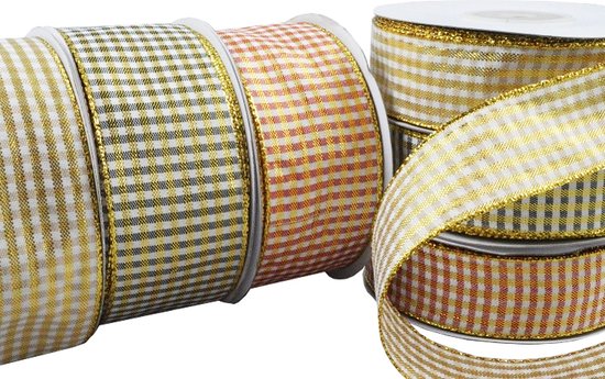 Kerst Lint met IJzerdraad | Geruit Lint Gingham | Weefband 38mm (3,8cm ...