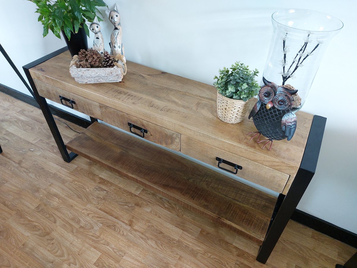 DMD Meubels | James | Sidetable | Industrieel | Mangohout | 150cm breed | 3 lades | bol.com