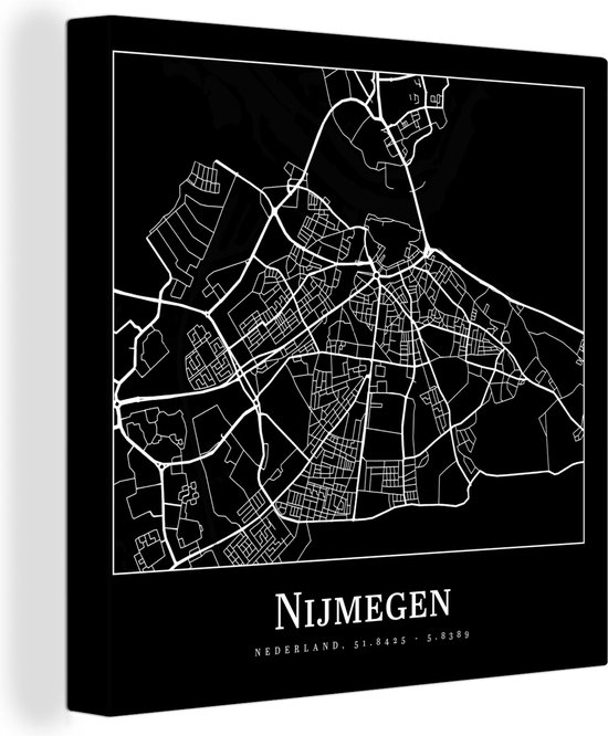 Canvas Schilderij Plattegrond - Nijmegen - Stadskaart - Kaart - 90x90 ...