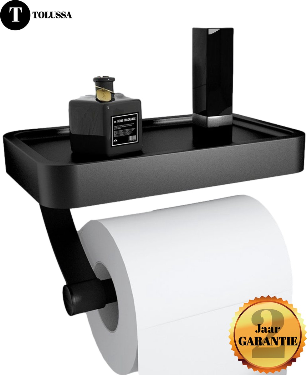 Tolussa Premium WC Rolhouder Zwart met Plankje - Toiletrolhouder Zwart ...