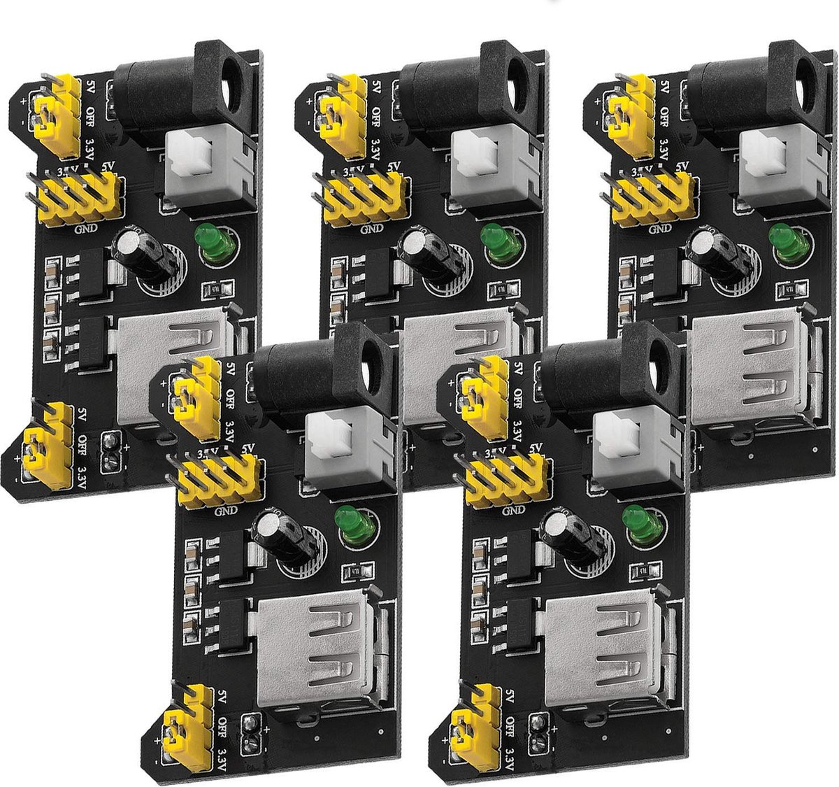 AZDelivery 5 x MB102 Breadboard Voedingsadapter Voedingsmodule 3.3V/5V compatibel met... | bol.com