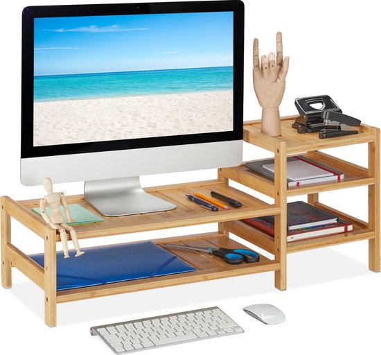 beeldscherm verhoger - 33 x 80 x 30 cm - 5 vakken - bamboe - voor ...