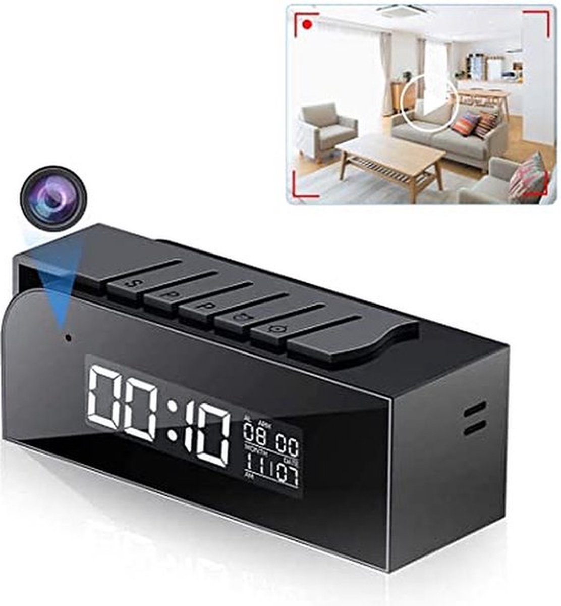 Narvie - Digitale Klok met Verborgen Camera - Wifi Klok - Spy Camera - Geluidsopname -... | bol.com