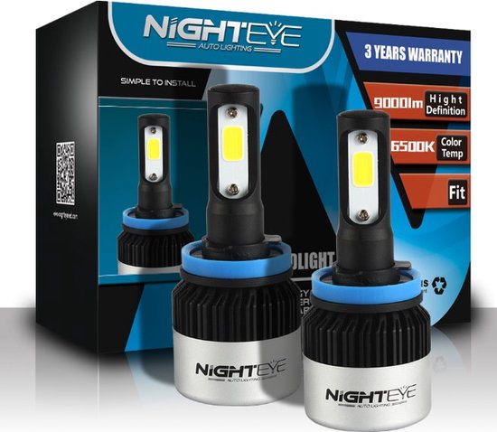 Nighteye - High-Power LED Lampenset H8/H9/H11 - 72W 9000LM 6500K | bol