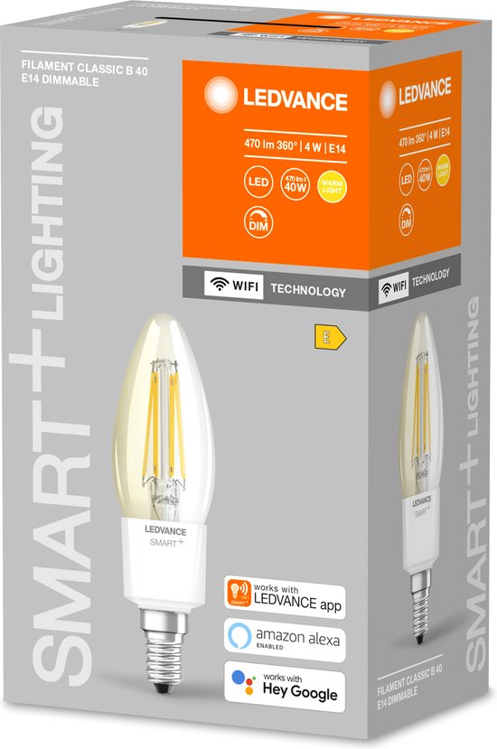 Ledvance Smart+ Wifi E14 Kaars Classic Filament 4W 470lm - 827 Zeer Warm Wit | Dimbaar... | bol.com