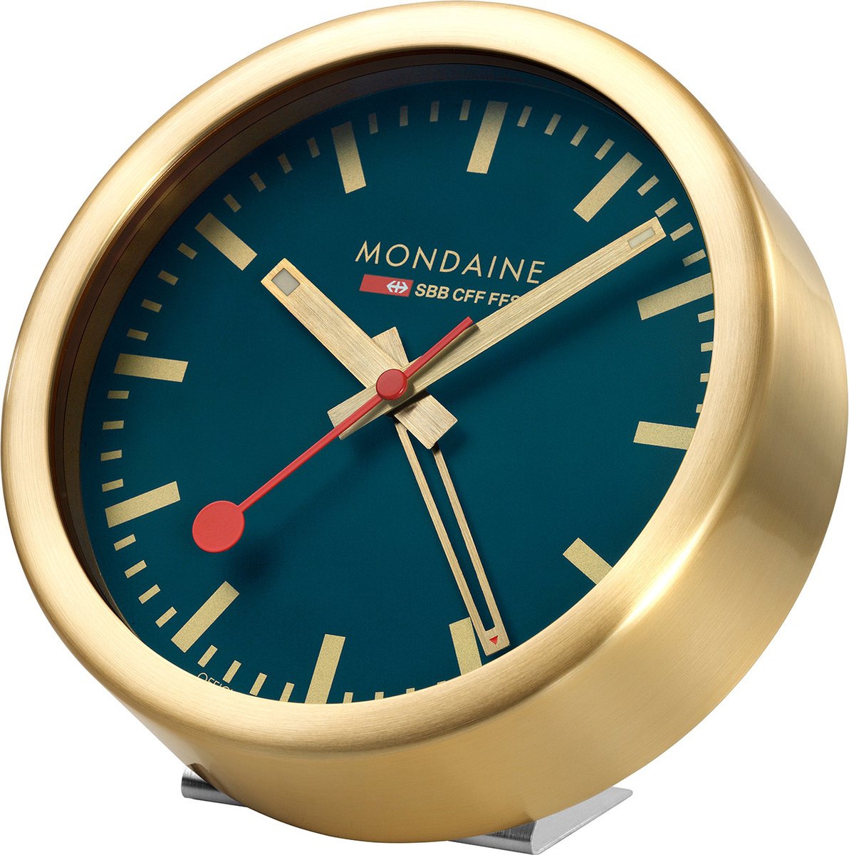 Mondaine M997.MCAL.46SBG Alarm klok - Goudkleurig - Blauw - 125mm | bol.com
