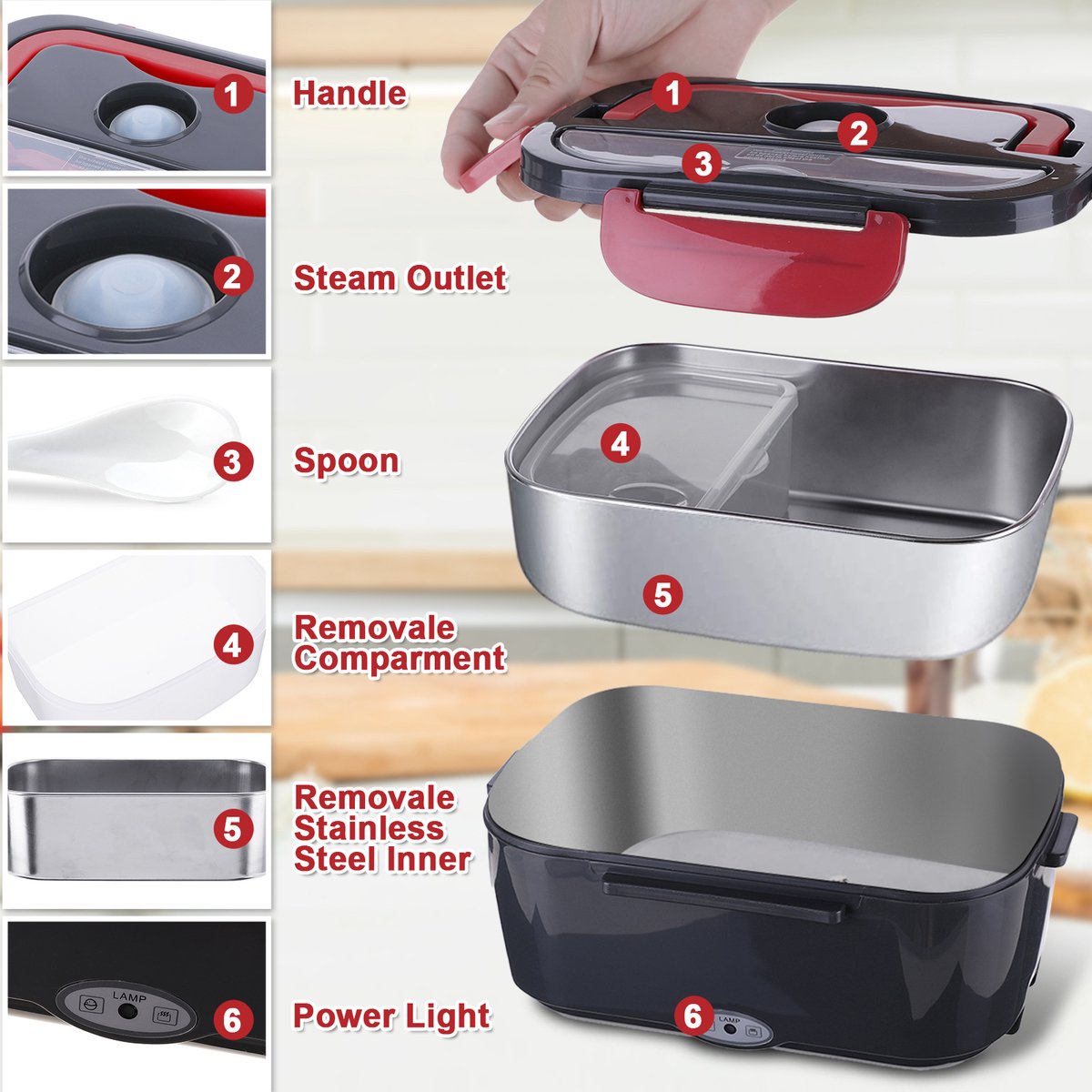 Lunch Box Électrique - Chauffante - 12V 5W - Kom 600ml + Assiette 450ml ...