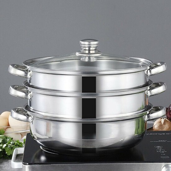 Roestvrijstalen Steamer - 3 Tier Layer Soup Pot Set - Keuken Kookgerei ...