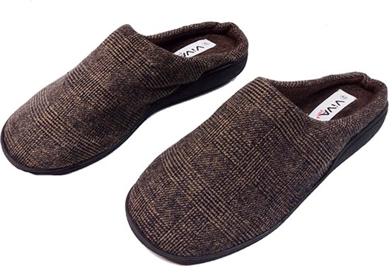 Instap Sloffen Heren – Fleece Pantoffels – Bruin maat 42 - Huisschoenen ...