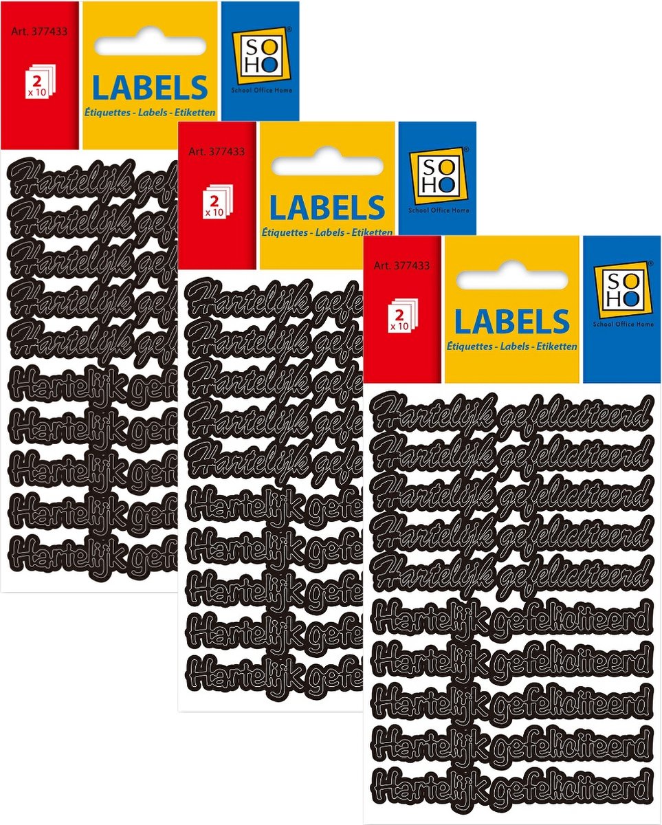 Peel off stickers - Hartelijk Gefeliciteerd - Zwart - 60 stuks | bol