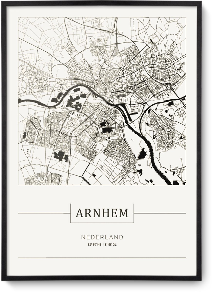 Stadskaart Arnhem - Plattegrond Arnhem – city map – muurdecoratie 30 x 40 cm in lijst | bol