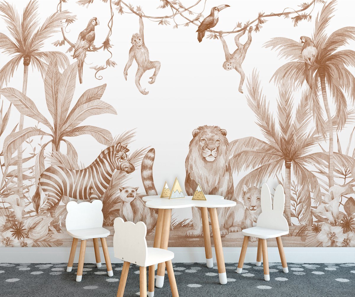 Fotobehangkoning - Behang - Fotobehang - Jungle Dieren - Into The Jungle Terracotta -... | bol.com